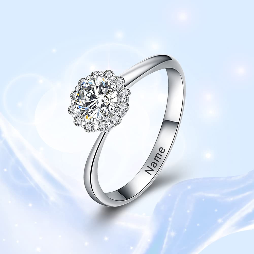ELFRONT Personalized Moissanite Engagement Ring for Women Wedding Ring with Engraved Name Gold Anniversary Ring Band (Silver, 14K Solid Gold)