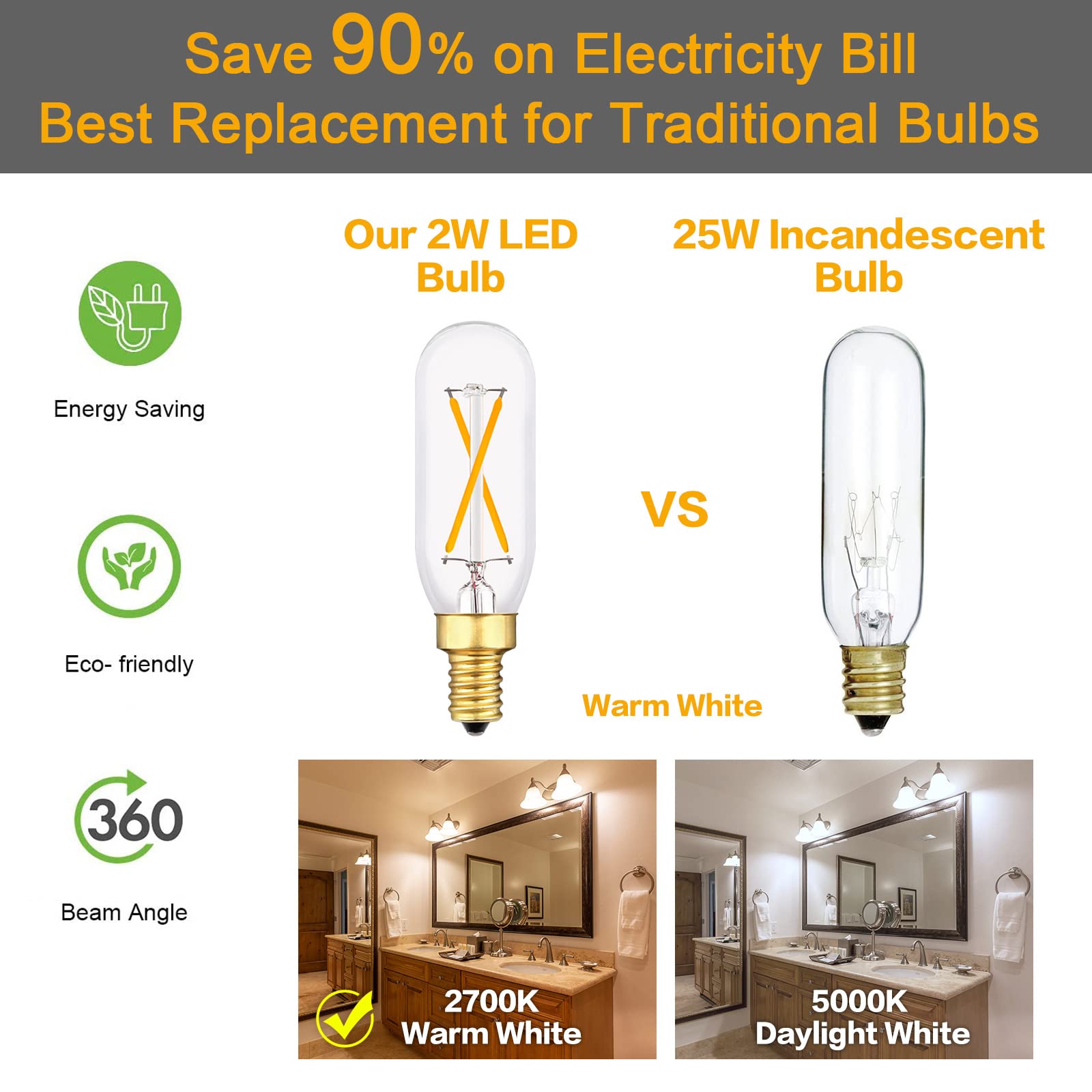 Dimmable T6 LED Bulb, 40W Candelabra Light Bulbs 3000K Soft White, Clear 4W T8 E12 Edison Bulbs, Small Filament LED Light Bulb for Chandelier, Ceiling Fan, Pendant,Wall Sconce Fixtures, 6 Pack