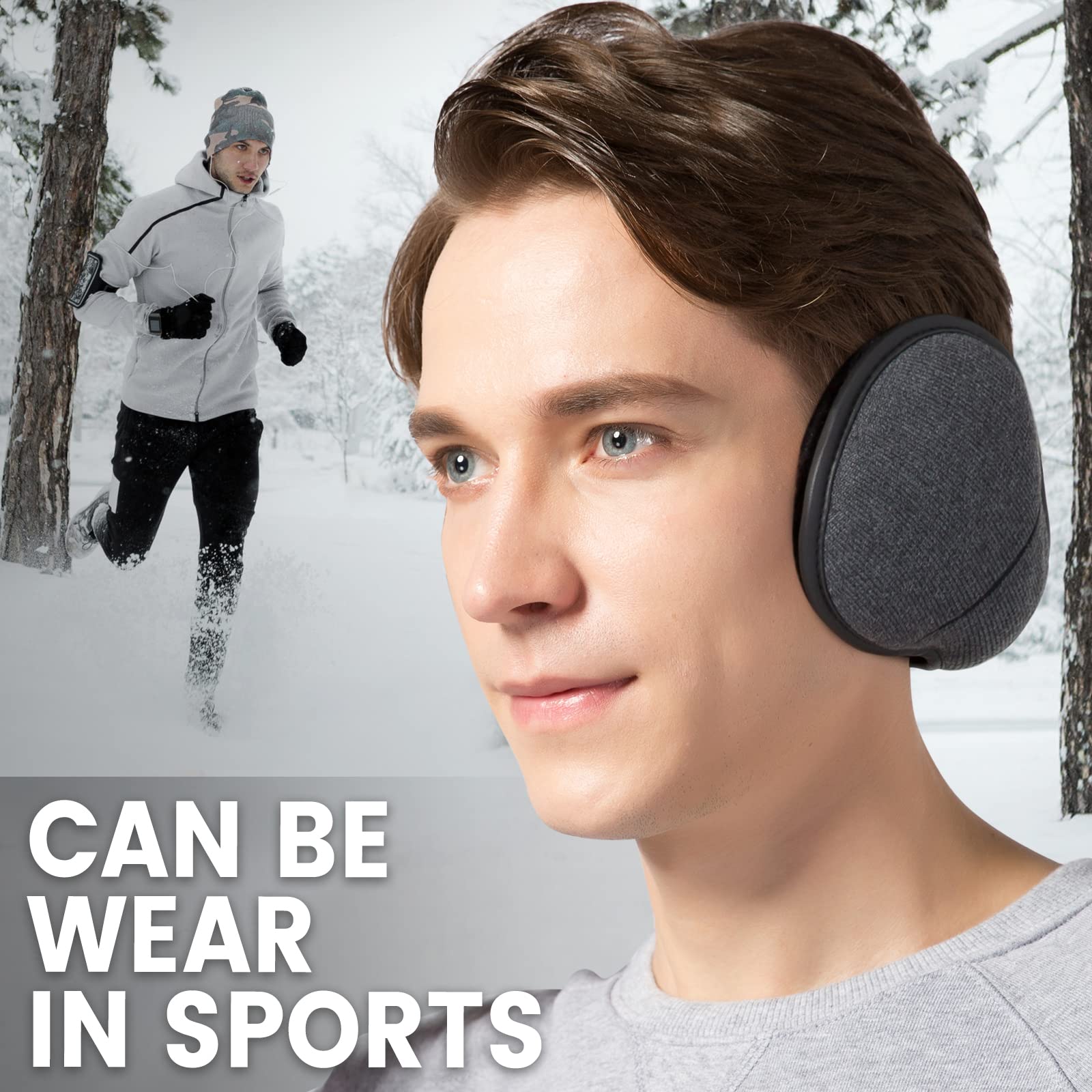 Ear Muffs for Winter Men Women, Fleece Ear Warmer for Cold Weather, Behind the Head Adjustable Foldable Earmuffs