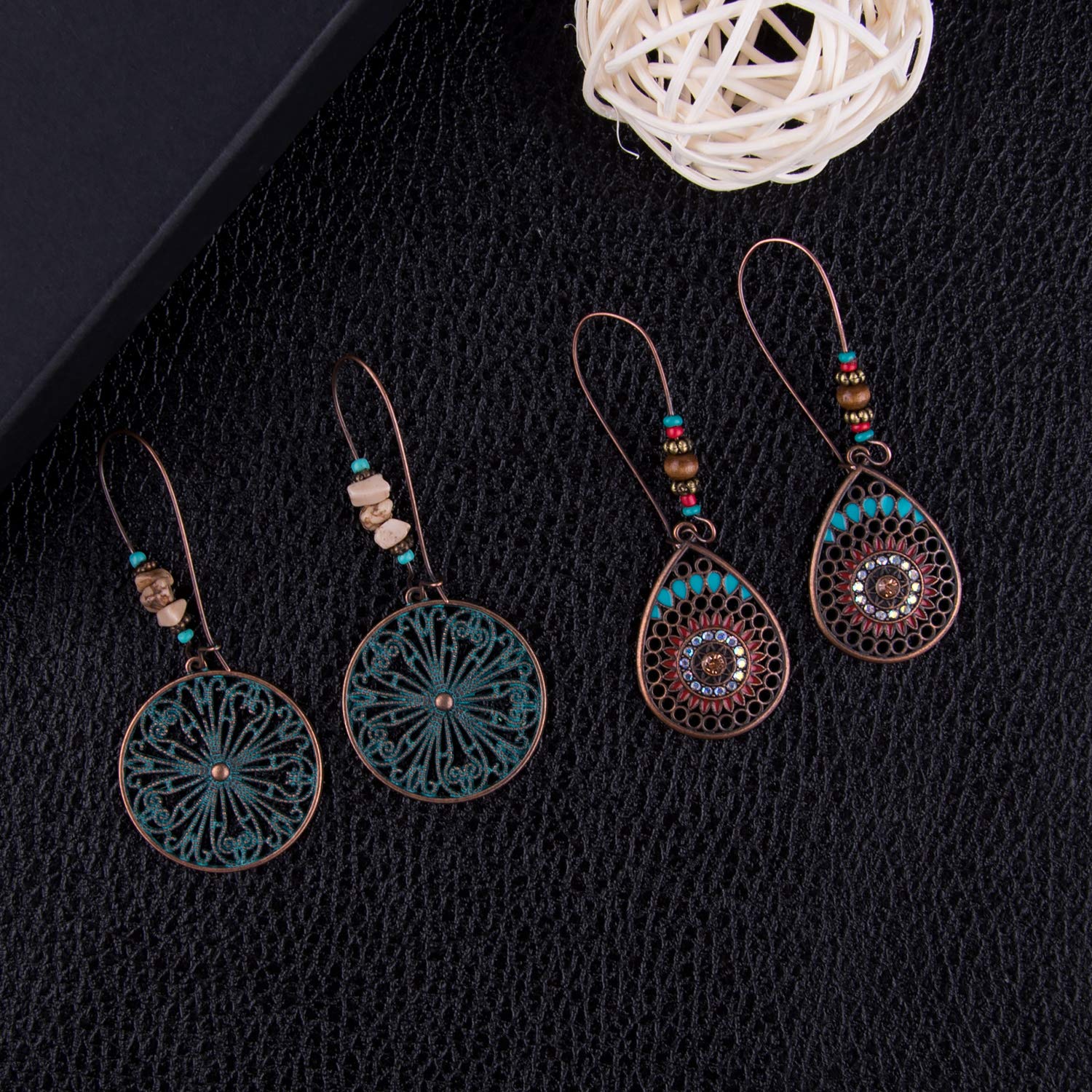 Duufin 15 Pairs Boho Earrings Vintage Bohemian Earrings Drop Dangle Earring Statement Earring Set with a Box for Women and Girls