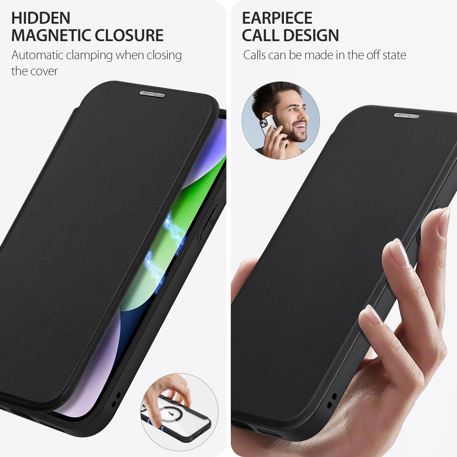 DUX DUCIS Case for iPhone 15 Case Wallet Compatible with Magsafe, Shockproof Full Protective Flip Folio Wallet Case with RFID Blocking Card Slot PU Leather Cover for iPhone 15 (6.1",Black)
