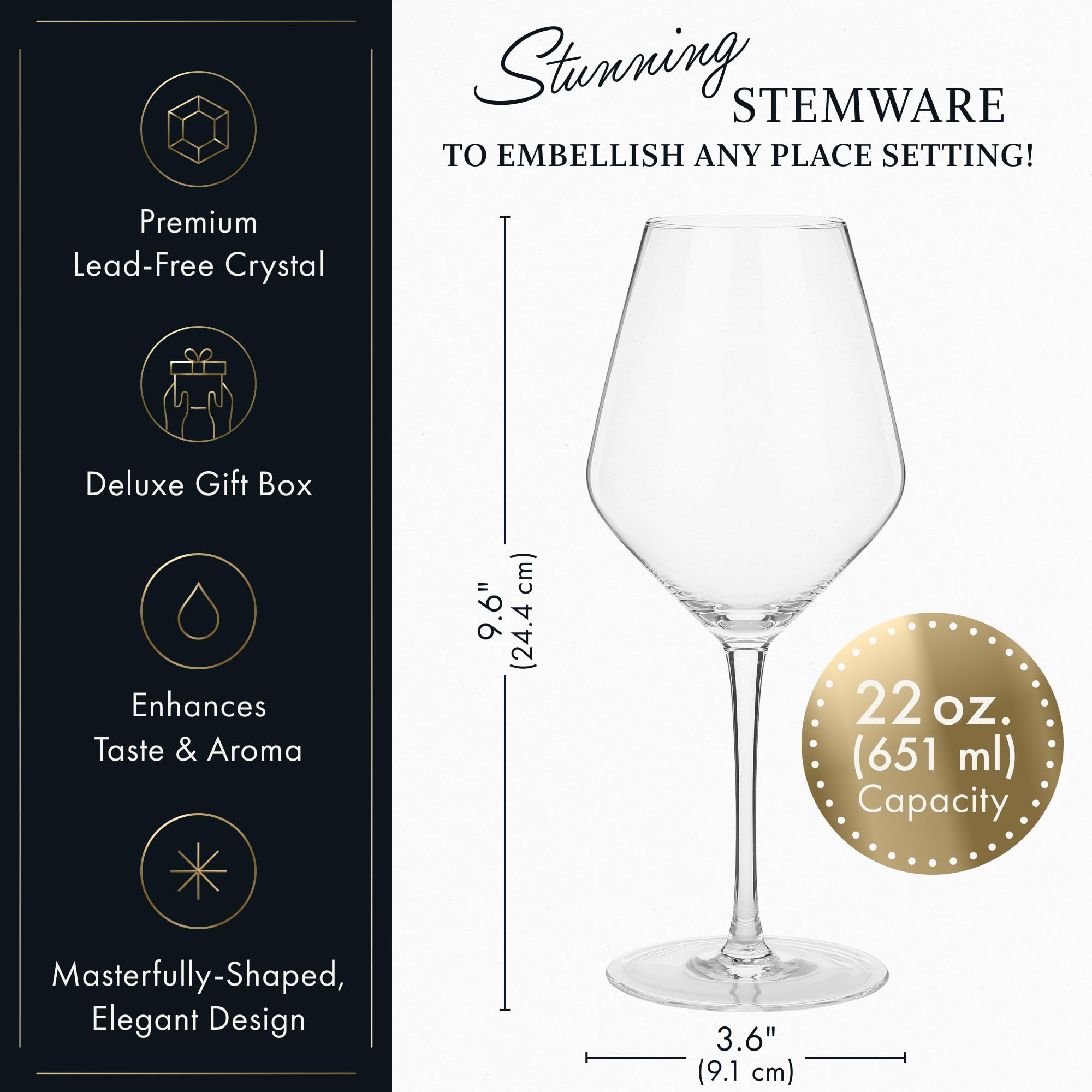 ELIXIR GLASSWARE Red Wine Glasses – Set of 4 Hand Blown Large Wine Glasses – Long Stem Wine Glasses, Premium Crystal – Wine Tasting, Wedding, Anniversary, Christmas – 22oz, Clear