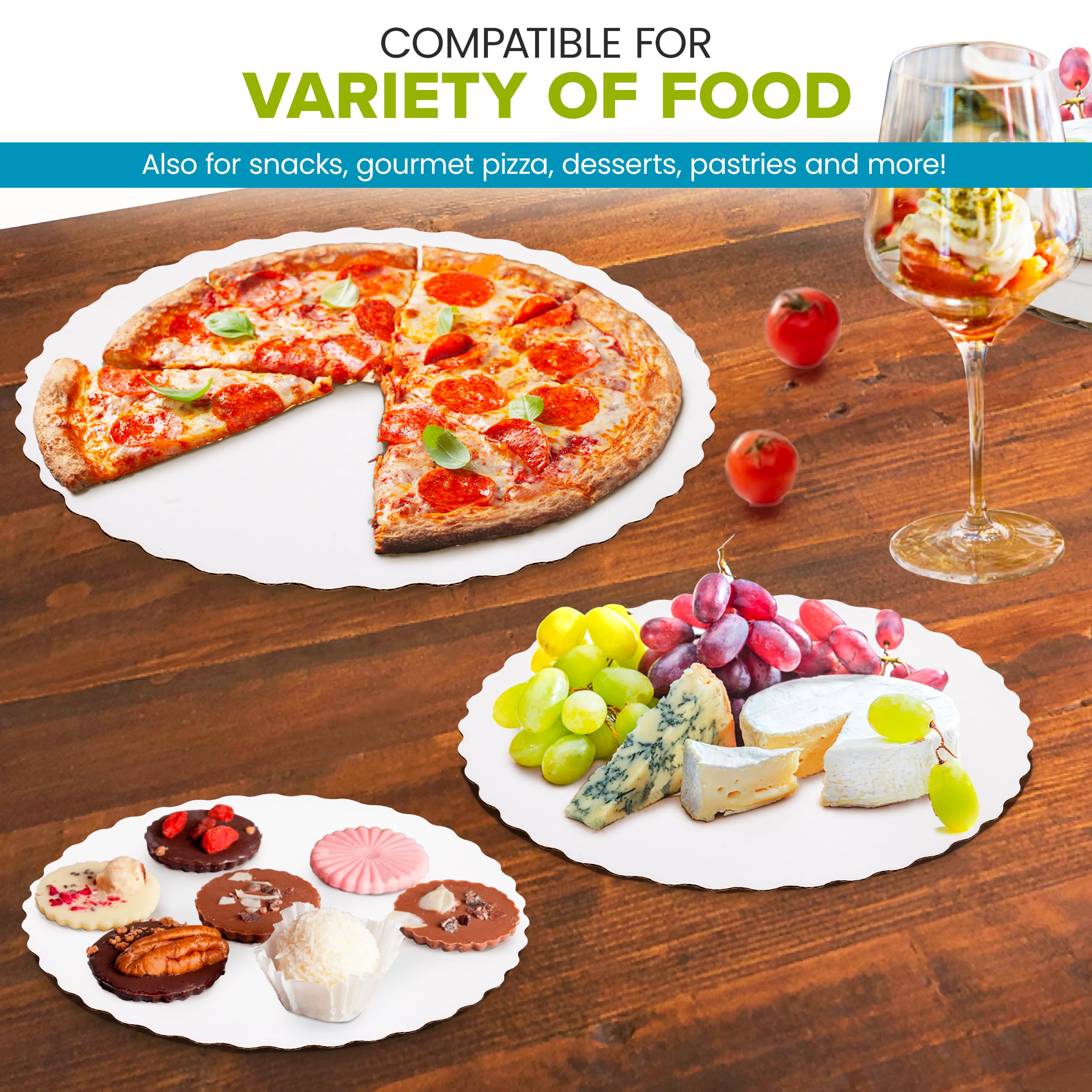Fit Meal Prep [20 Pack] 8 Inch Cake White Cardboard Disposable Cake Bottoms Pizza Circles Round Base Stand for Desserts and Pastries Grease Proof and Moisture Resistant, Christmas, Birthday, Wedding