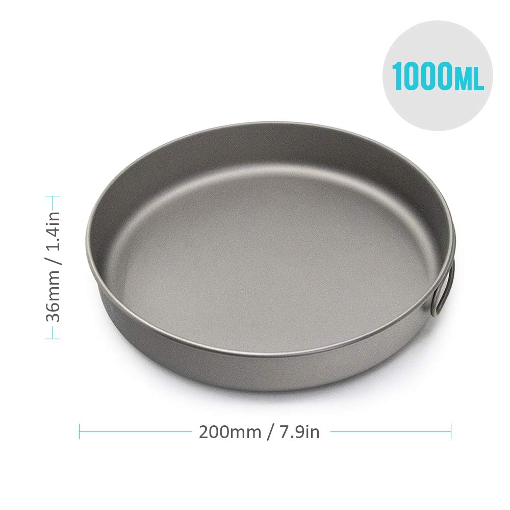 Doorslay Ultralight Titanium Frypan Titanium Pan with Folding Handle Outdoor Camping Hiking Picnic Cooking Frying Pan Skillet Griddle Tableware Cookware