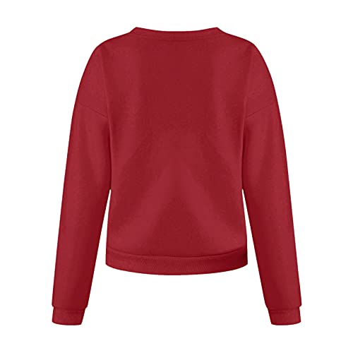 GuangYuan Women Long Sleeve Workout Tops Trendy Hoodies Pullover Long Sleeve Shirts Blouse Drop Shoulder Pullover Teen Clothes Red