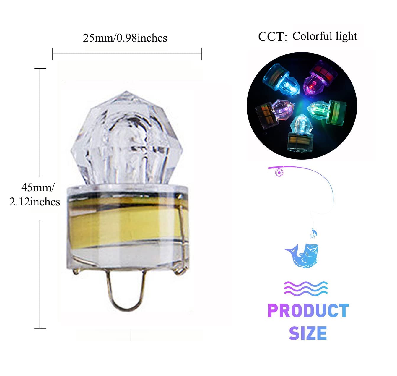 Edearkar LED Fishing Light Underwater 10-Pack Deep Drop Lights Waterproof Diamond Tubular Underwater Colorful Fishing Lure Light Attractants for Tuna Swordfish
