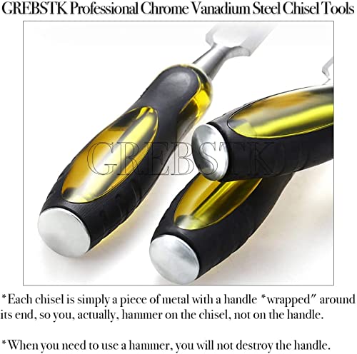 GREBSTK 4 Piece Professional Wood Chisel Tool Sets Sturdy Chrome Vanadium Steel Chisel Woodworking Tools, 1/4 inch,1/2 inch,3/4 inch,1 inch