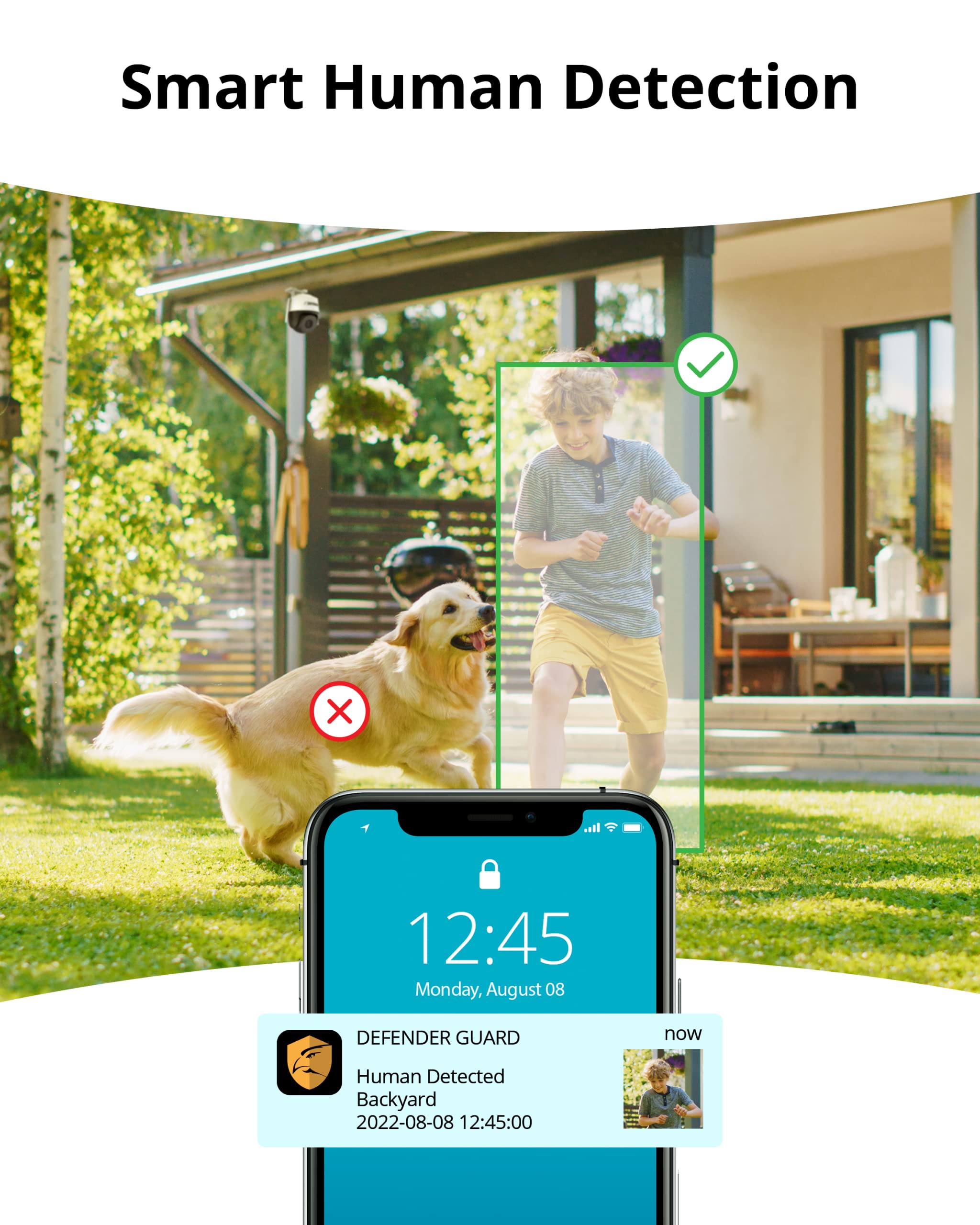 Guard Pro PTZ 2K HD Wi Fi Security Camera with Motion Tracking, Outdoor Plug-in Power, Color Night Vision, Human Detection (1 Camera)