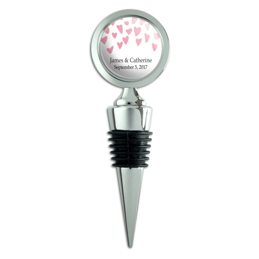 Graphics and More Personalized Custom Falling Hearts Pink Wedding Marriage Bridal Shower Wine Bottle Stopper