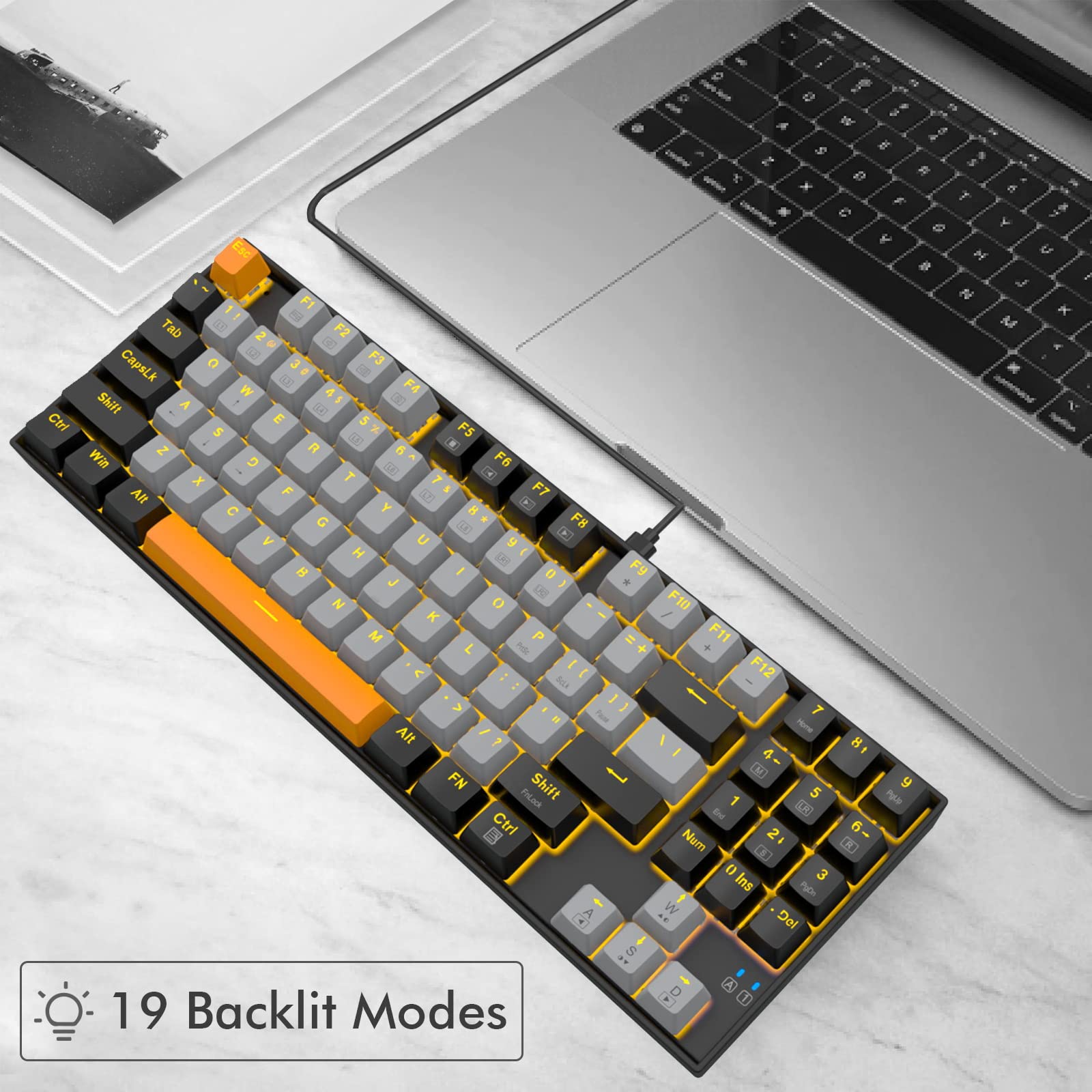 E-YOOSO Mechanical Keyboard, Wired Compact LED Backlit Computer Keyboard with Number Pad, 89 Keys Mechanical Gaming Keyboard with Linear Red Switch for Windows/Mac, Laptop/PC