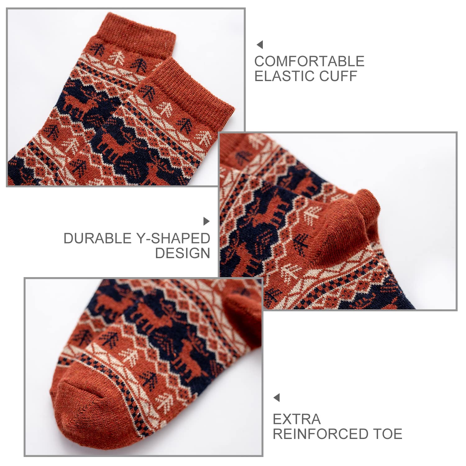 DOOVID Unisex Athletic Socks Women Men Knit Wool Socks Winter Socks Cotton Warm Socks Christmas Gift 5 Pairs Deer