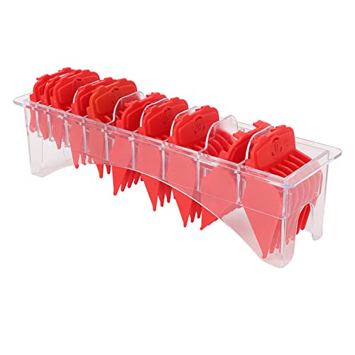 Hair Clipper Guide 10pcs, Guide Set Comb Beard and Mustache Trimmers Red Compatible Cutting Guides Attachment with Storage Box Comb Guard 1.5mm X 25mm