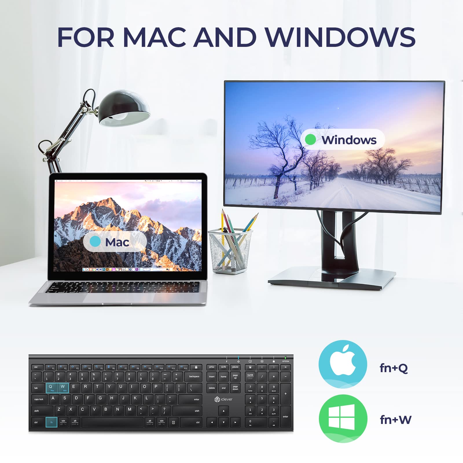 iClever USB C Wireless Keyboard, 2.4G Silent Ultra Slim Full Size Wireless Keyboard with Numeric Keypad for Mac, Windows, Computer, PC, Laptop, Desktop, Rechargeable Battery, Black