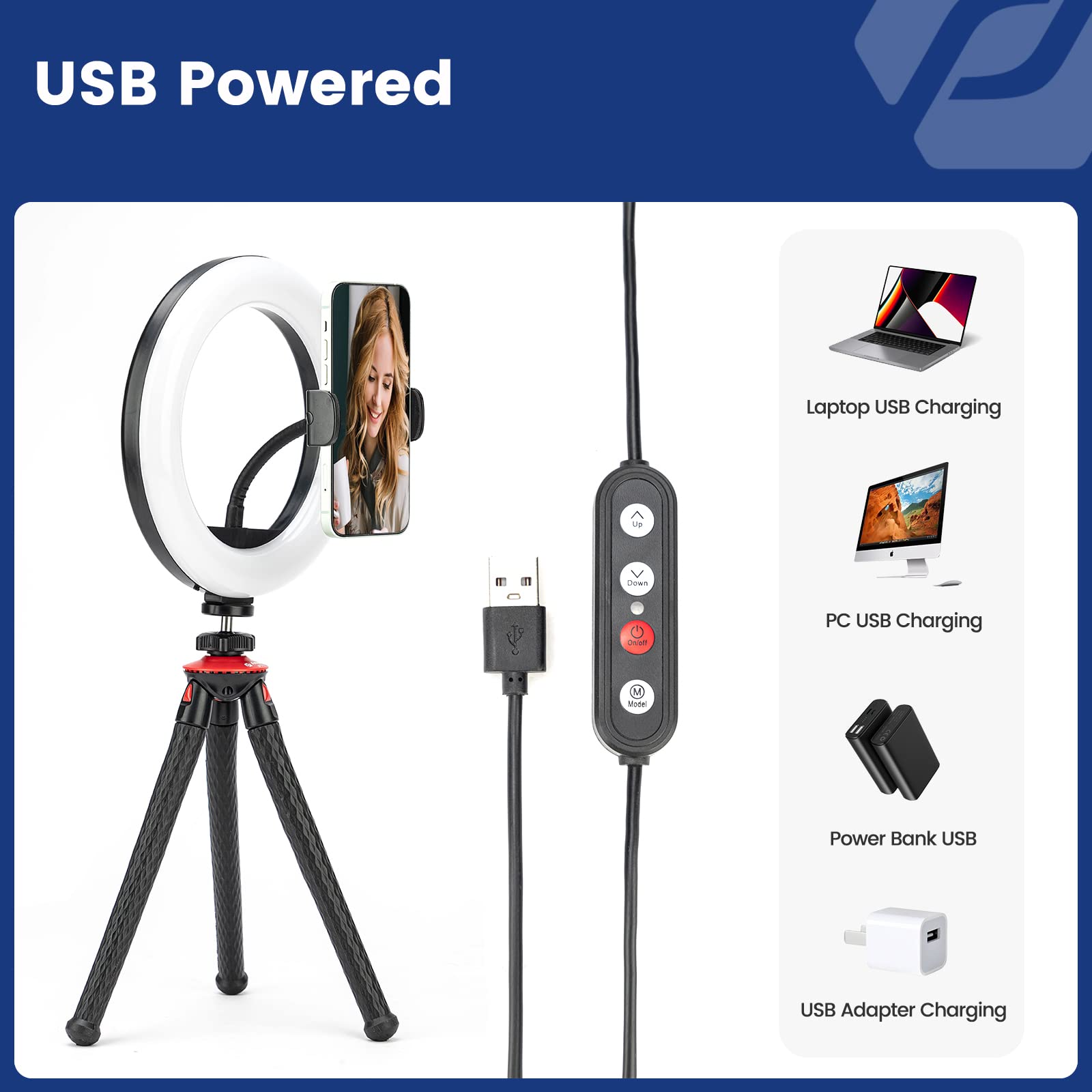 Fotopro 8'' Ring Light Tripod Stand, Selfie Ring Light with Phone Mount Holder and Remote Led Dimmable Ringlight with Flexible Mini Tabletop Tripod for Makeup Vlogging Video Live Streaming