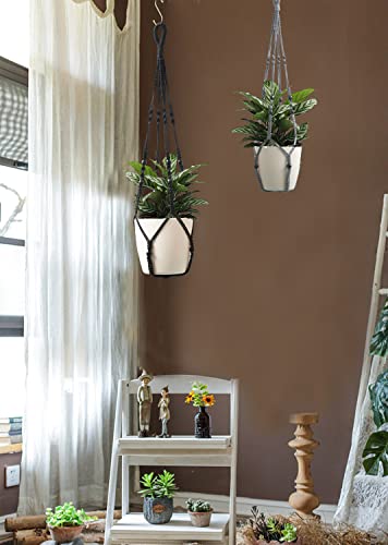 Macrame Plant Hanger Indoor Hanging with Wood Beads Macrame Planters No Tassel for Indoor Outdoor Boho Home Decor 35 Inch (Gray,1pc)