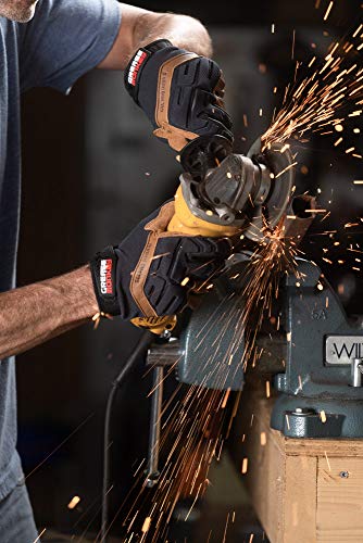 Grease Monkey Gel-PRO Leather Hybrid Mechanic Gloves, Leather Palm Work Gloves with Gel Impact Protection & Touchscreen Capability, Large Brown