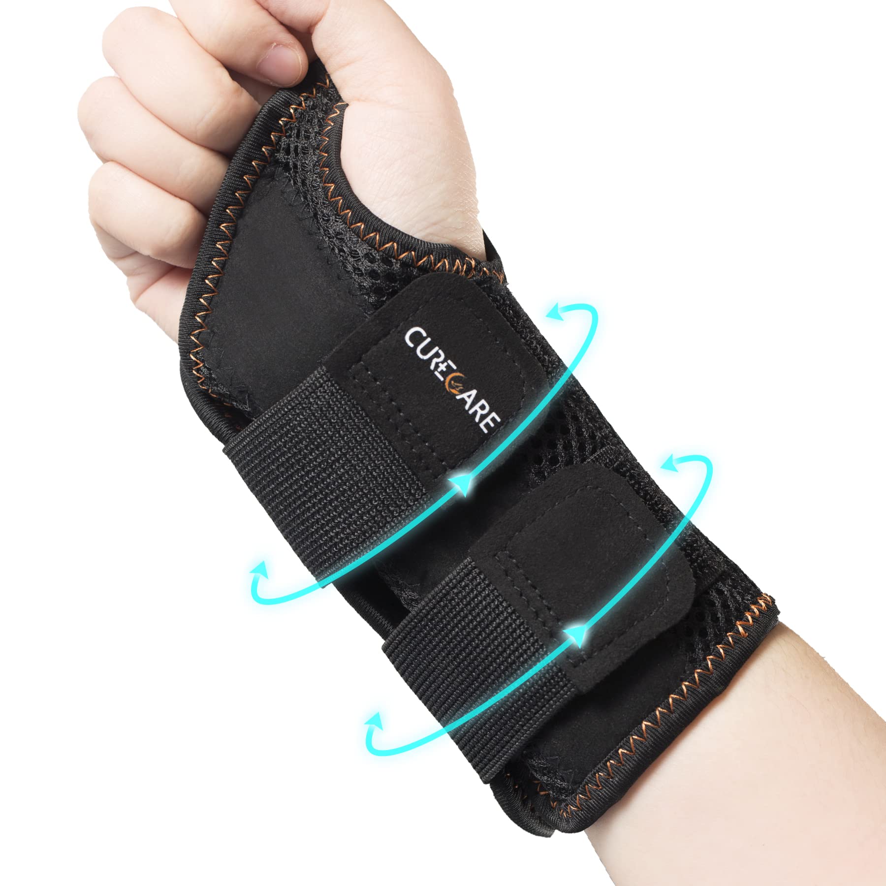 CURECARE Carpal Tunnel Wrist Brace Night Support, Wrist Support with 2 Adjustable Straps, Comfortable Wrist Brace for Tendonitis, Sprained Wrist, Injuries Recovery (Right Hand-Black, L/XL)