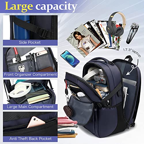 Diffosine Laptop Backpack 17.3 Inch Extra Large TSA Friendly Travel Backpacks Anti Theft College Business Gaming Computer Backpack Durable Hiking Work Daypack for Men Women(Dark Blue)