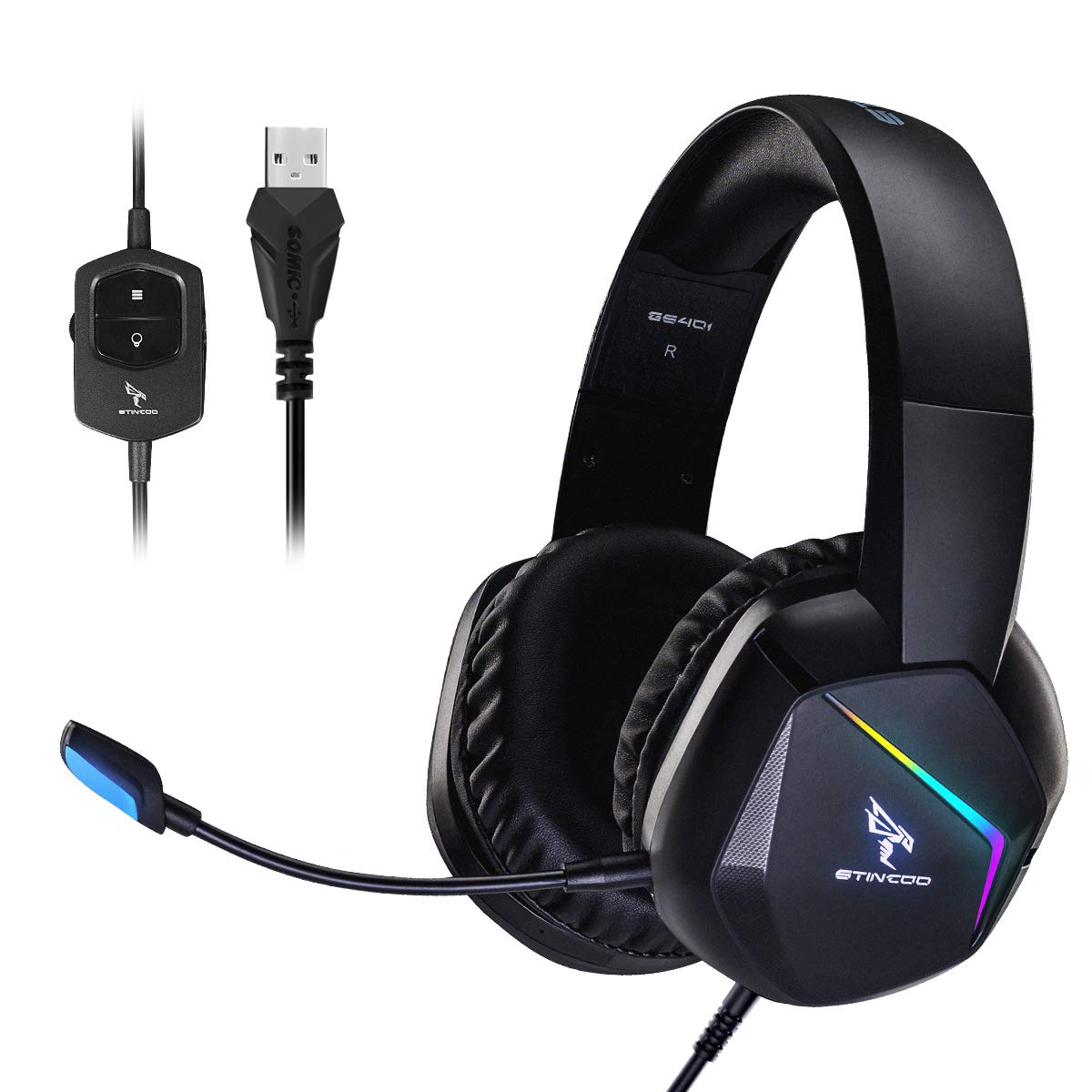 EASARS Wired Gaming Headset for PC, PS5, PS4, Xbox One Controller, 3.5mm Gaming Headphones with Microphone, Soft Earmuffs, Noise Cancelling, LED Light Bass Surround PC Headset