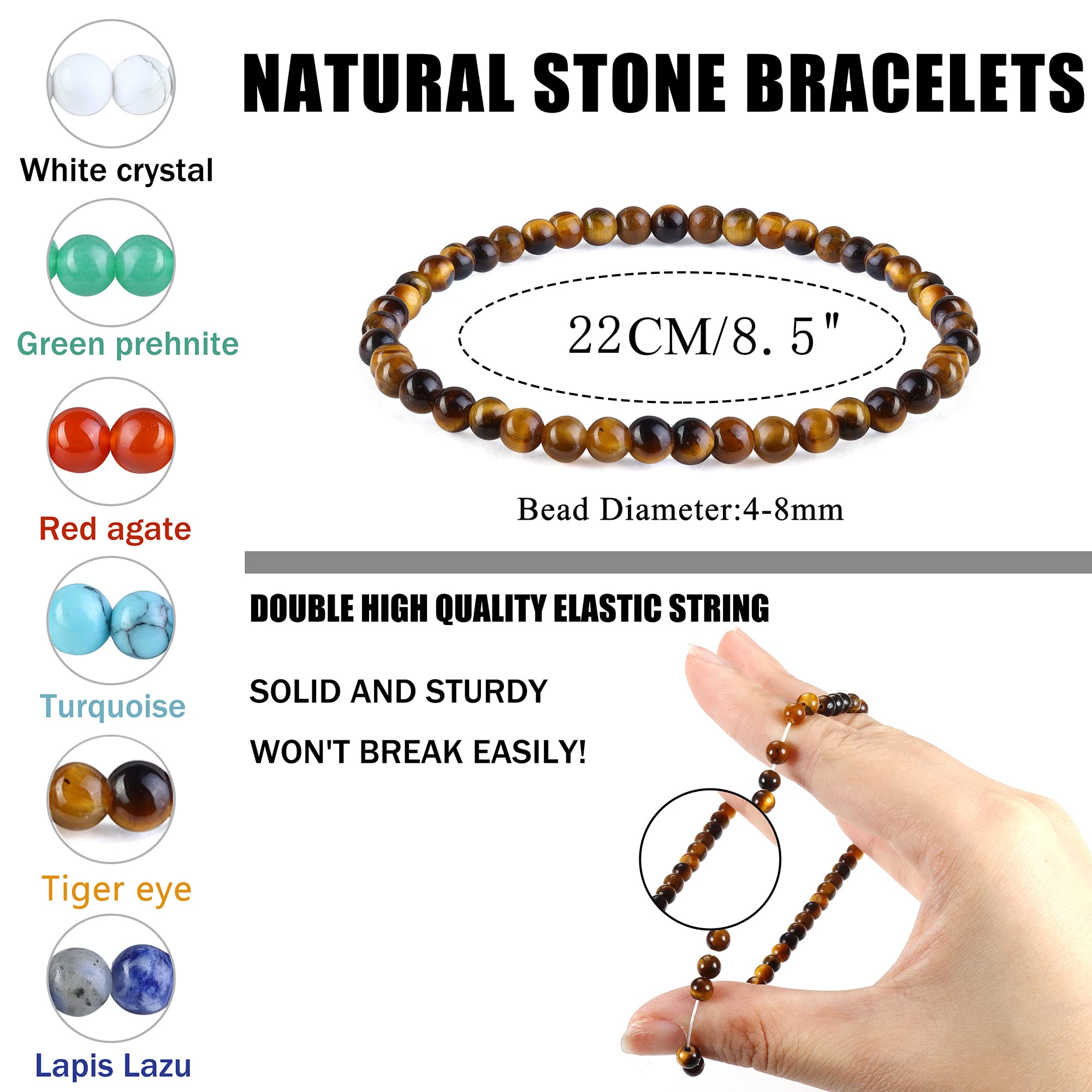 FIBO STEEL 10 Pcs 6-8mm Natural Beaded Bracelets for Women Tiny Crushed Stone Natural Stone Statement Bracelet Charm Beaded Couples Stretch Bracelets Jewelry (6mm)