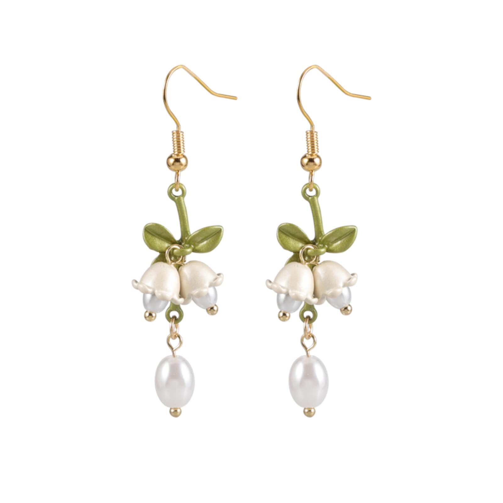 Cualque Lily Earrings 925 Sterling Silver Post Pearl Flower Drop Lily of the Valley Jewelry Pendant Petal Stud Dangle Statement Earring for Women Bride