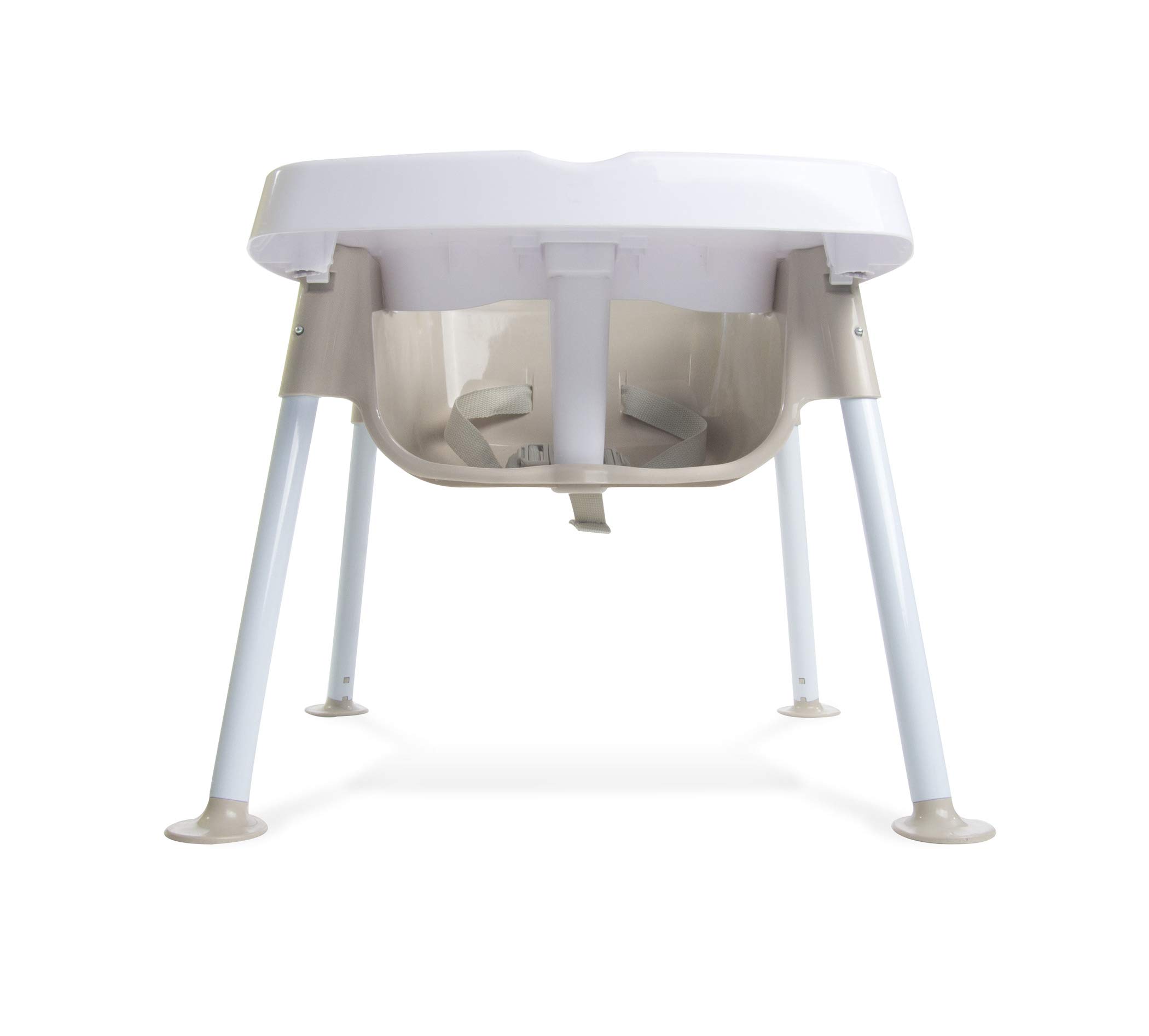 Foundations Secure Sitter 7-13" Adjustable Height Feeding Chair, 1 Pack, Stable “No Tip” Feet, 3-Point Adjustable Harness, Removable Tray, Easy to Clean, Smooth Plastic (White/Tan)
