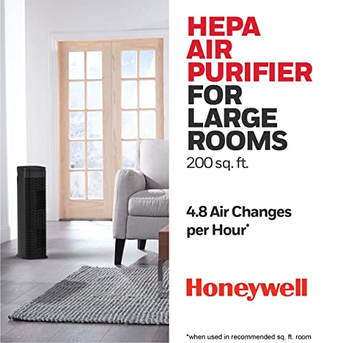 Honeywell AllergenPlus Series Compact HEPA Air Purifier Tower, Allergen Reducer for Large Rooms (200 sq ft), Black - Wildfire/Smoke, Pollen, Pollen, Pet Dander & Dust Air Purifier, HPA175
