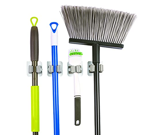Ideas In Life 8 Piece Mop and Broom Organizer Utility Hook Set - Closet Organizer Holder for Cleaning Supplies Materials and Tools- Wall Mounted Rack with Hook Set Storage Solution