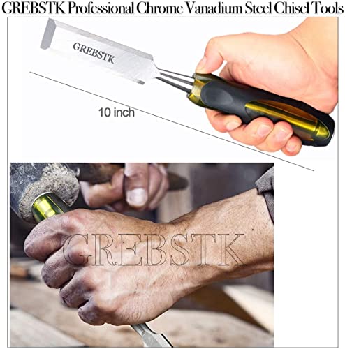 GREBSTK 4 Piece Professional Wood Chisel Tool Sets Sturdy Chrome Vanadium Steel Chisel Woodworking Tools, 1/4 inch,1/2 inch,3/4 inch,1 inch