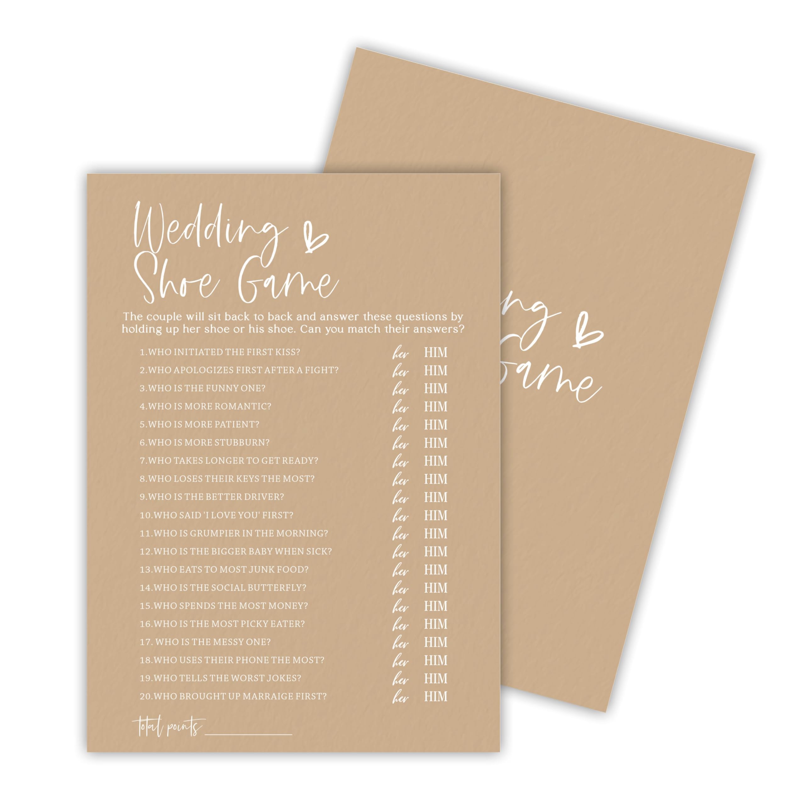 Hsupl Bridal Shower Game Cards, Wedding Shoe Game, Minimalism Wedding Party Game Cards for 30 Guests, Engagement Party Activities, Newlyweds Party Decoration 30 Supplies(Brown) - B04