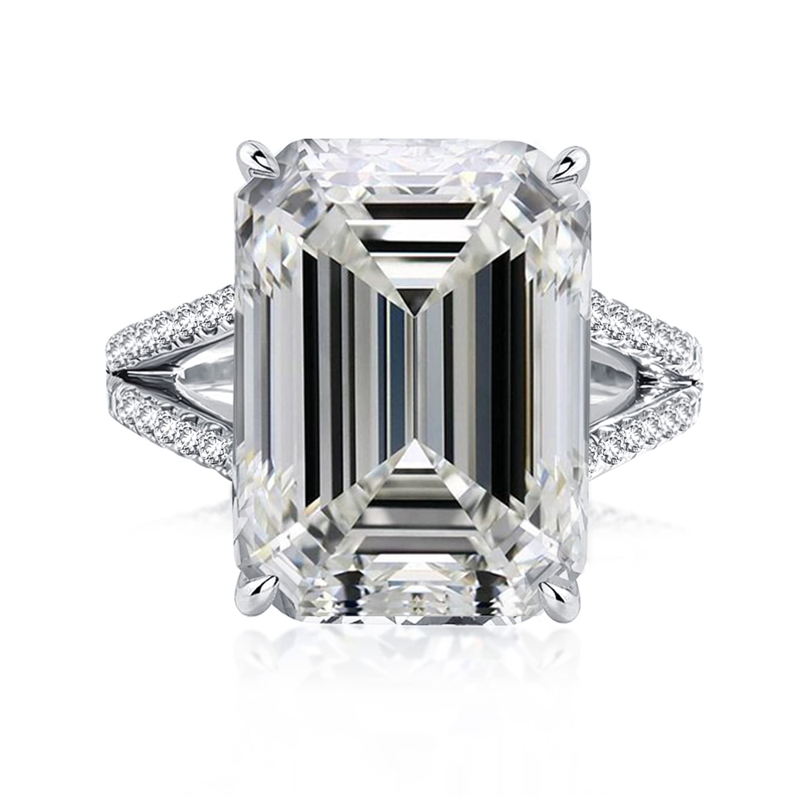 Effinny 8.0ct Emerald Cut Engagement Ring for Women,White Gold Plated Sterling Silver Simulated Diamond Promise Ring with Jewelry Box