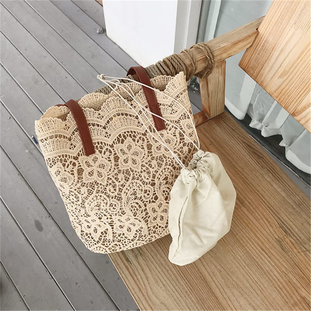 Girl Boho Hollow Out Sandy Beach Summer Lace Shoulder Bag Woven Handbags Hand Crochet Crochet Flower Bag(black)