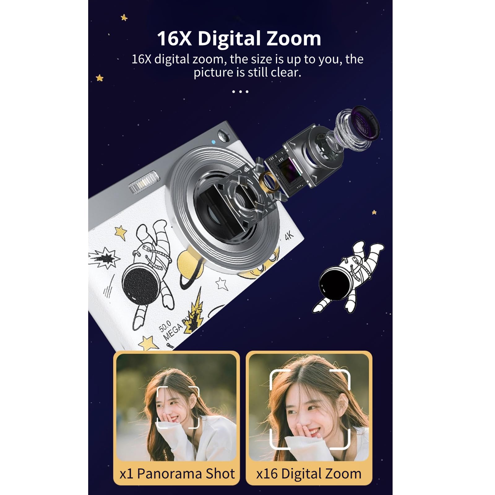 Digital Camera for Photography, 50MP 16X Digital Zoom Vlogging Camera Built in Fill Light, 2.88in IPS Screen, HD 4K Pocket Camera for Teens, Kids, Beginners