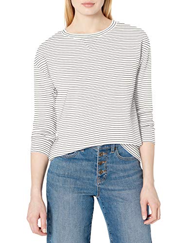 Daily Ritual Women's Terry Cotton and Modal Oversized-Fit Long-Sleeve Crewneck Sweatshirt, White/Black, Stripe, X-Large