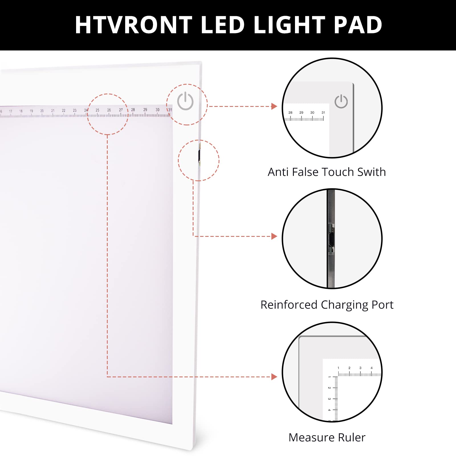 HTVRONT Portable A4 Led Bright Light Pad, Ultra-Thin & Adjustable Luminosity Light Board, USB Powered White Light Box for Tracing, Weeding Vinyl, Weeding Tool, Diamond Painting, Sketching