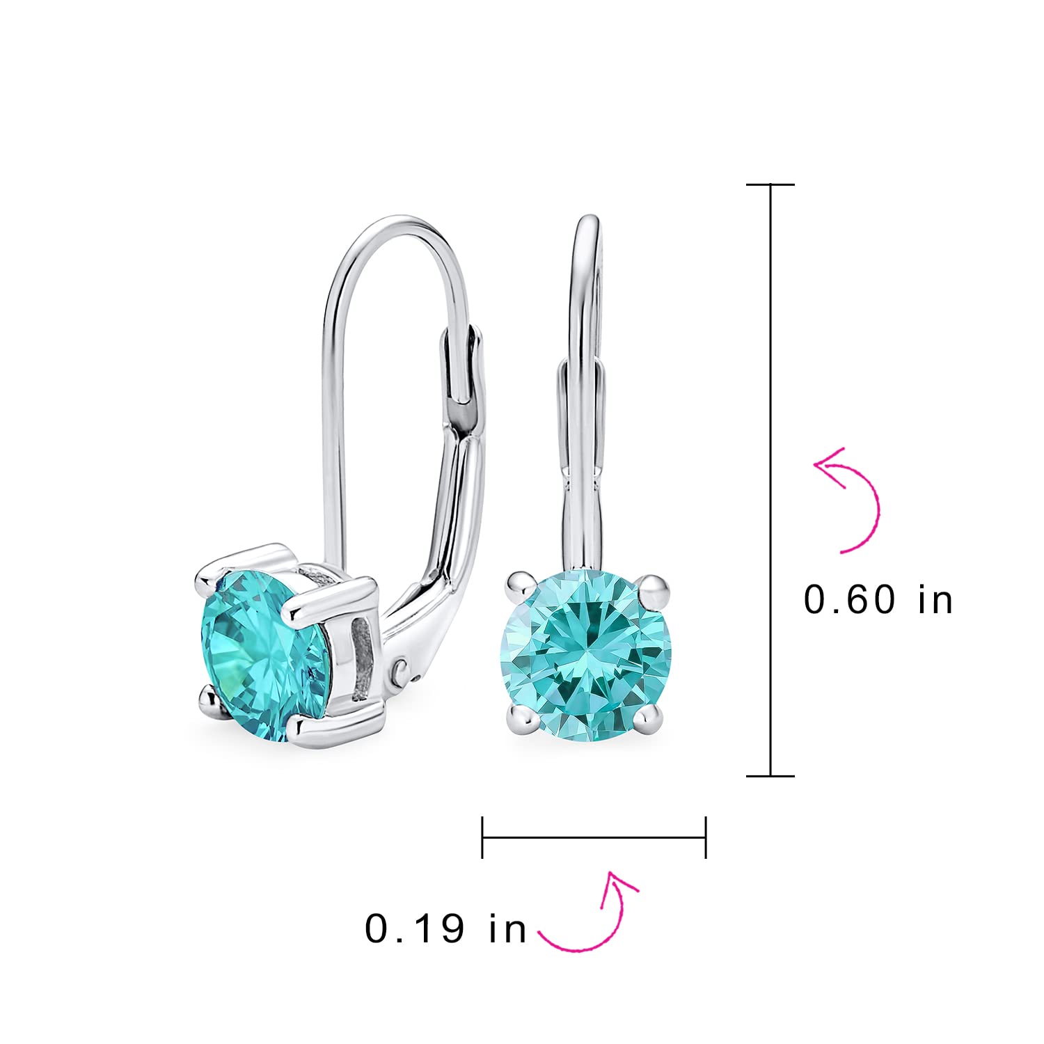Dainty .50 Ct Round Bezel Brilliant Cut AAA Cubic Zirconia Simulated Gemstone Clear CZ Solitaire Dangle Drop Earrings Lever Back .925 Sterling Silver