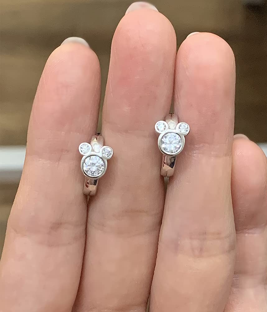 Cubic Zirconia Small Hoop Earrings 925 Sterling Silver Plated Hypoallergenic CZ Mouse Cute Cartilage Huggie Hoops for Women Girls 16G Piercing Ear Stud (Clear)