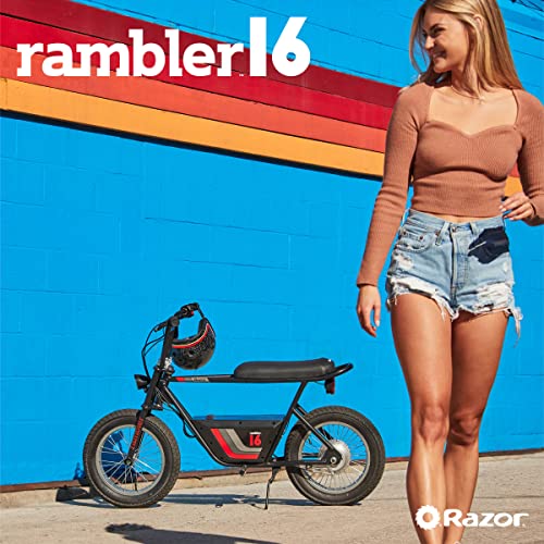 Razor Rambler 16 β 36V Electric Minibike with Retro Style, Up to 15.5 MPH, Up to 11.5 Miles Range, Wide, Rugged 16" Air-Filled Tires, Powerful 350 Watt Hub-Driven Motor