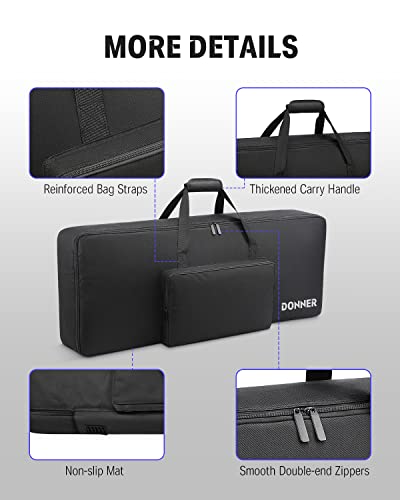 Donner 61 Key Keyboard Case, Portable Electric Piano Keyboard Gig Bag, Waterproof Durable 600D Nylon Oxford Cloth, 10mm Cotton Padded, 41"x 16"x 5", Black