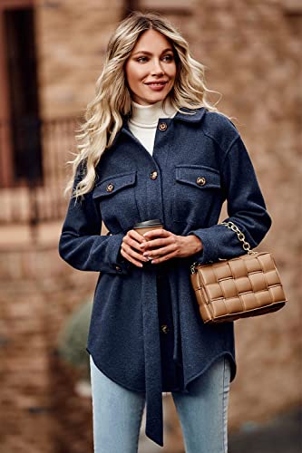 PRETTYGARDEN Women's 2023 Fashion Winter Trench Coats Lapel Button Down Peacoat Belted Outwear Casual Jackets (Navy,X-Large)