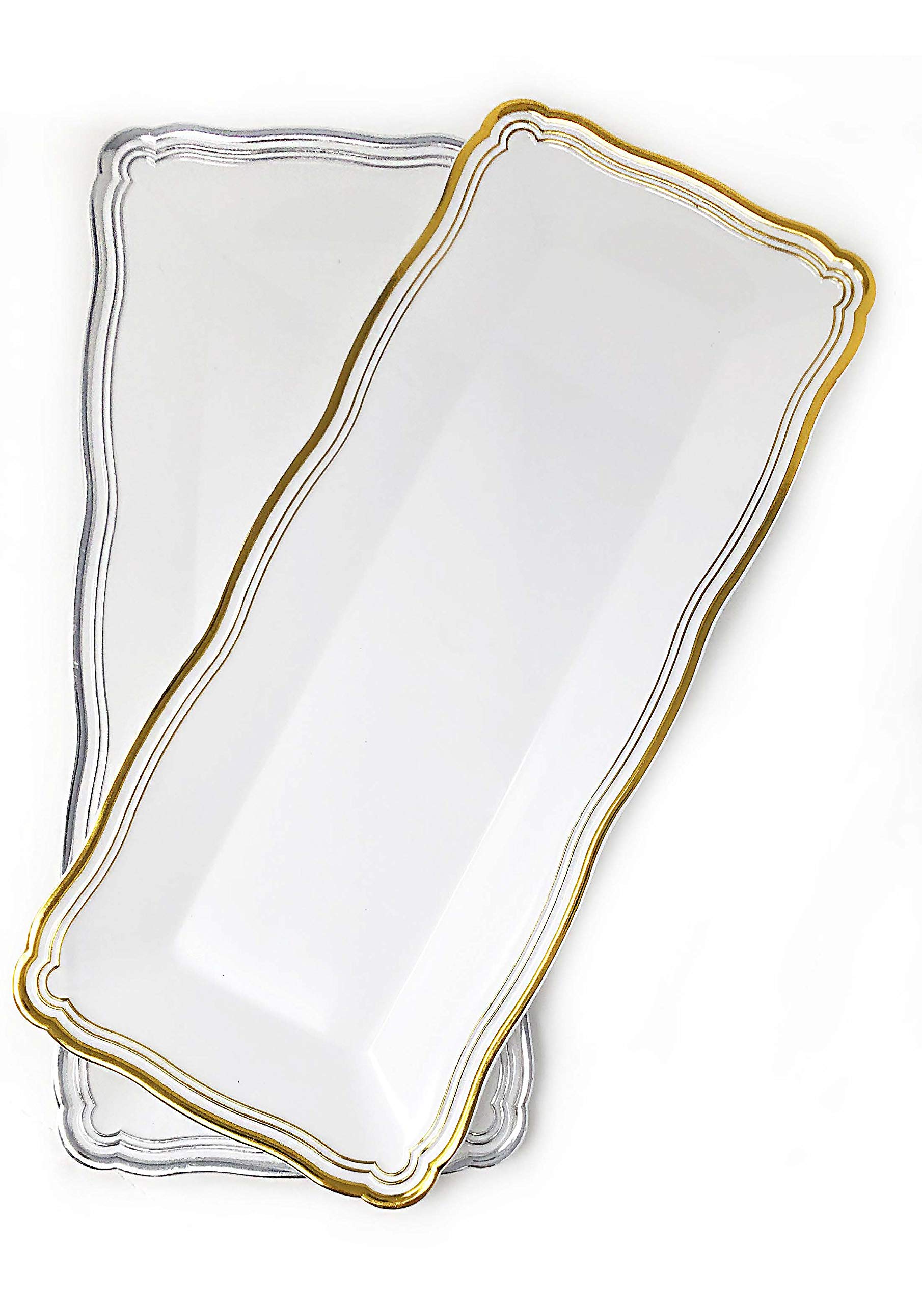 Elegant Aristocrat Collection White/Silver Serving Trays - 13.75” x 6” (Pack of 2) - Chic Luxury Design - Ideal for Any Occasion & Event