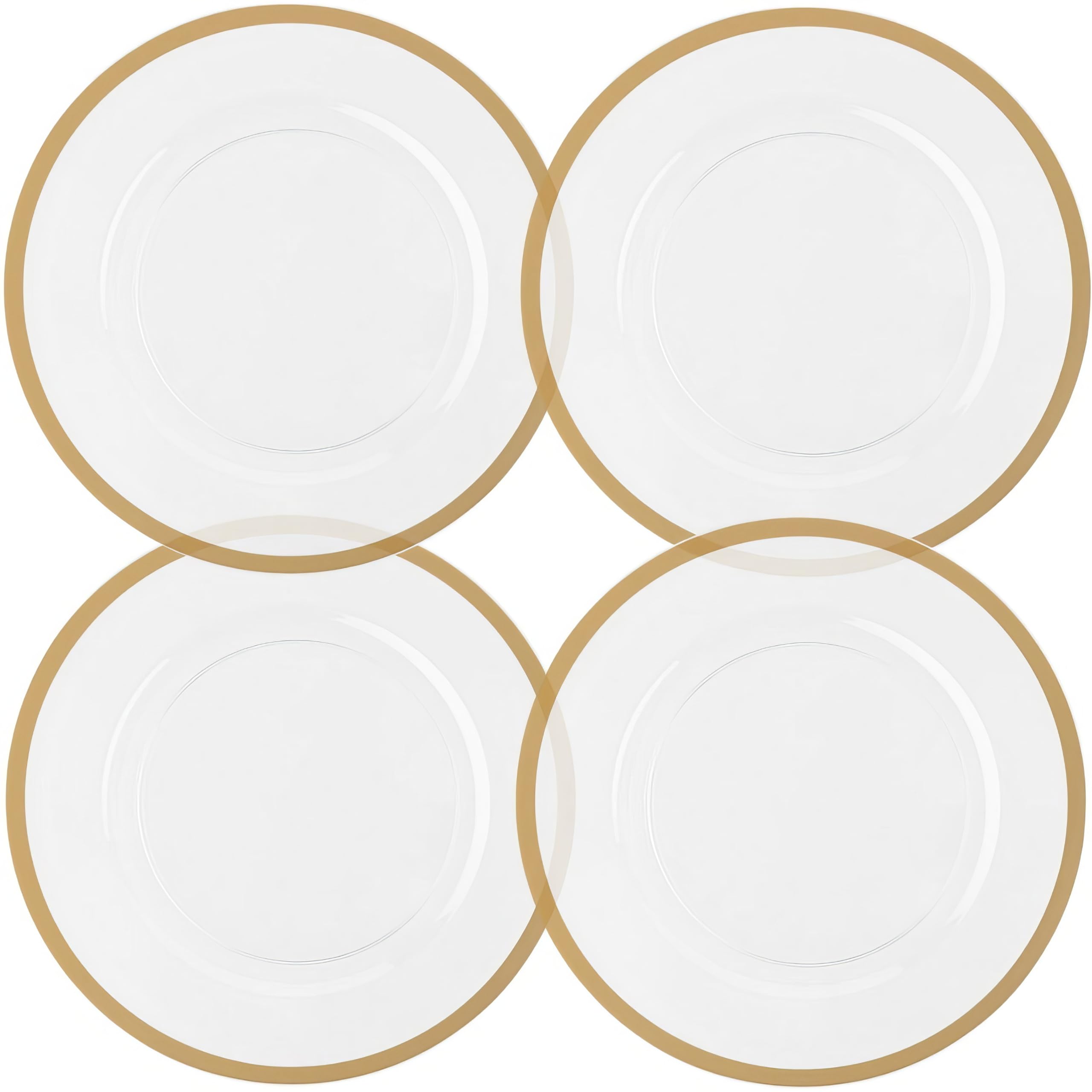 Elegant Gold Rimmed Plastic Charger Plates - 13" (Pack of 4) - Elegant & Durable for Entertaining, Dining, and Decor