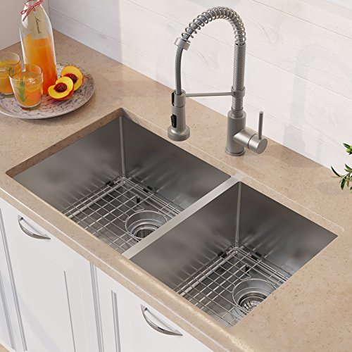 Kraus KHU103-33-1610-53SS Set with Standart PRO Stainless Steel Sink and Bolden Commercial Pull Faucet Kitchen Sink & Faucet Combo, 33 Inch