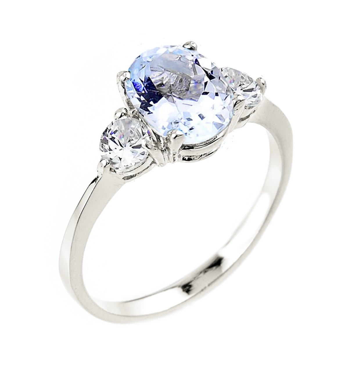 Dainty 10k White Gold Aquamarine 3-Stone Engagement Ring (Size 7)