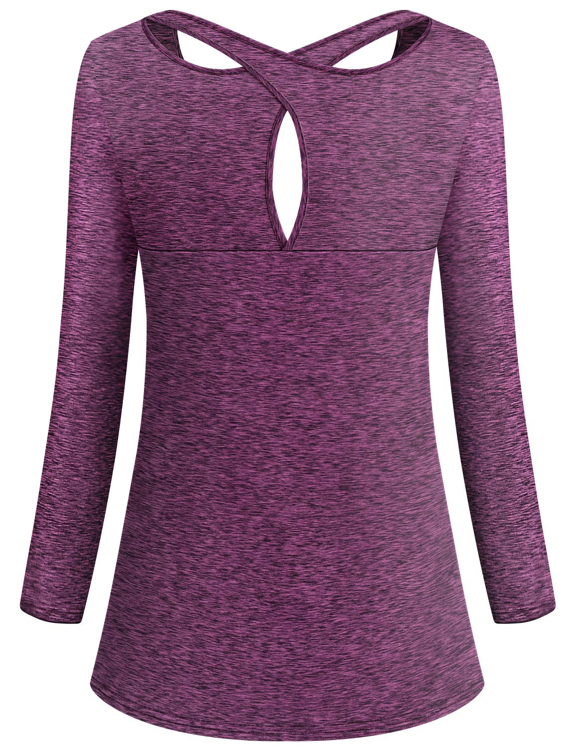 Cucuchy Womens Yoga Tops Casual Flowy Long Sleeve Criss Cross Back Workout Shirts (Large, Purple Red-2)