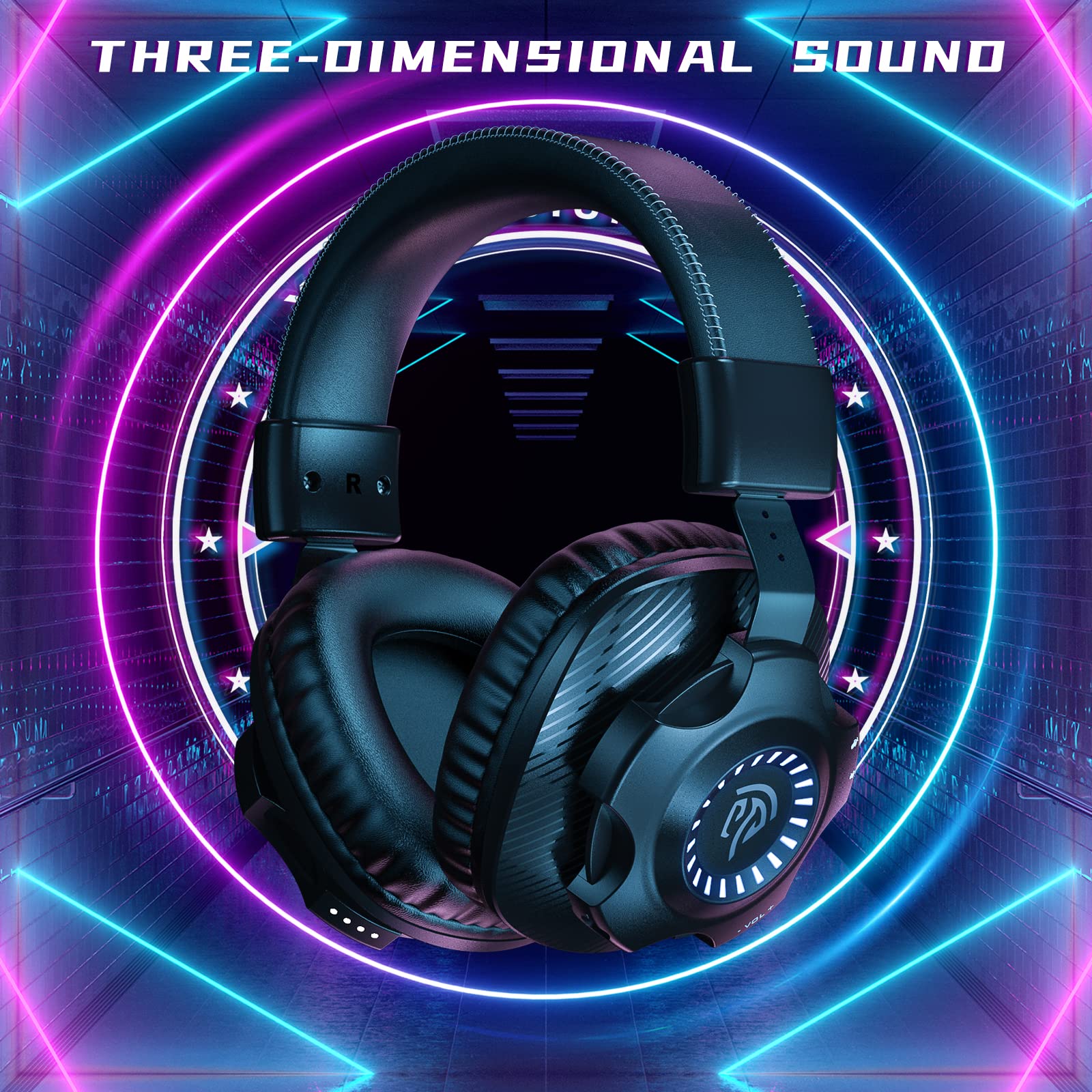 EasySMX 2.4G Wireless Gaming Headset PS5/PS4/PC V07W Noise Cancelling Over Ear 7.1 Surround Gaming Headphones with Detachable Mic, RGB Lighting, Soft Memory Earmuffs, Wired Mode for Xbox One