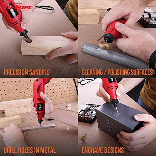 Hi-Spec Compact Corded Rotary Tool with 121pc Dremel Compatible Bit Accessories, Multi-Purpose 130W Power Rotary Tool Kit for Sanding, Polishing, Drilling, Etching, Engraving, DIY Crafts, Grinding