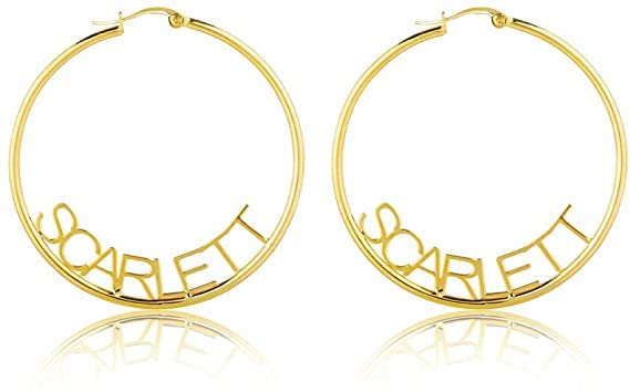Custom Bamboo Hoop Earrings Personalized Name Earrings for Friends Big Hoop Earrings Oversize Hip-Hop Earrings with Any Name for Women Wife Mom Daughter Sister Birthday Party Graduation (Style 14 Hoop)