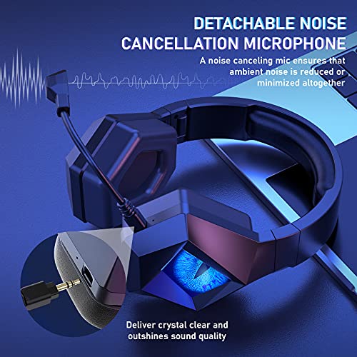 EasySMX IcyEyes L1 Wireless Gaming Headset for PC, PS4, PS5, Mac, Noise Canceling Wireless Headphone with Detachable Mic, Soft Memory Earmuffs, 17 Hours Battery, Surround Sound PS4 Wireless Headphones