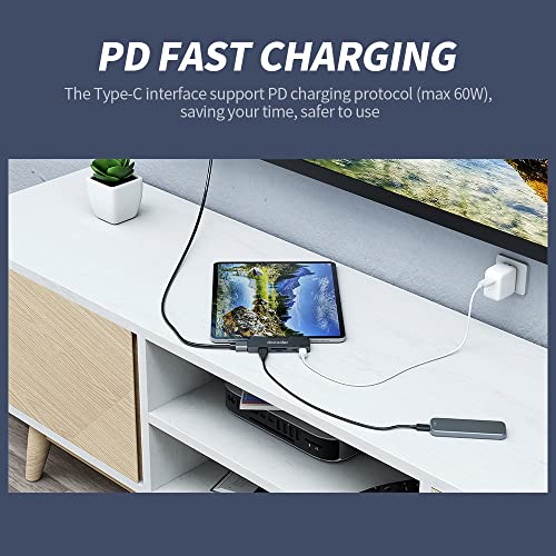 Hub,ERYUE 7-in-1 Type-C Hub with USB3.0 Audio HD Port TF SD Card Slots Compatible with Pro Type-C Phone Tablet Laptop